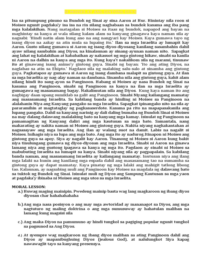 Si Moises at Ang Gintong Guya | PDF