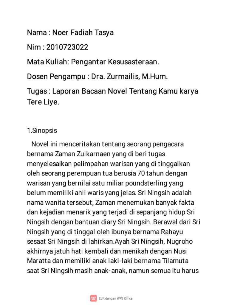 Cuplikan Tentang Kamu - Tere Liye | PDF | Kajian Bahasa Asing | Fiksi Misteri, Thriller, & Kejahatan