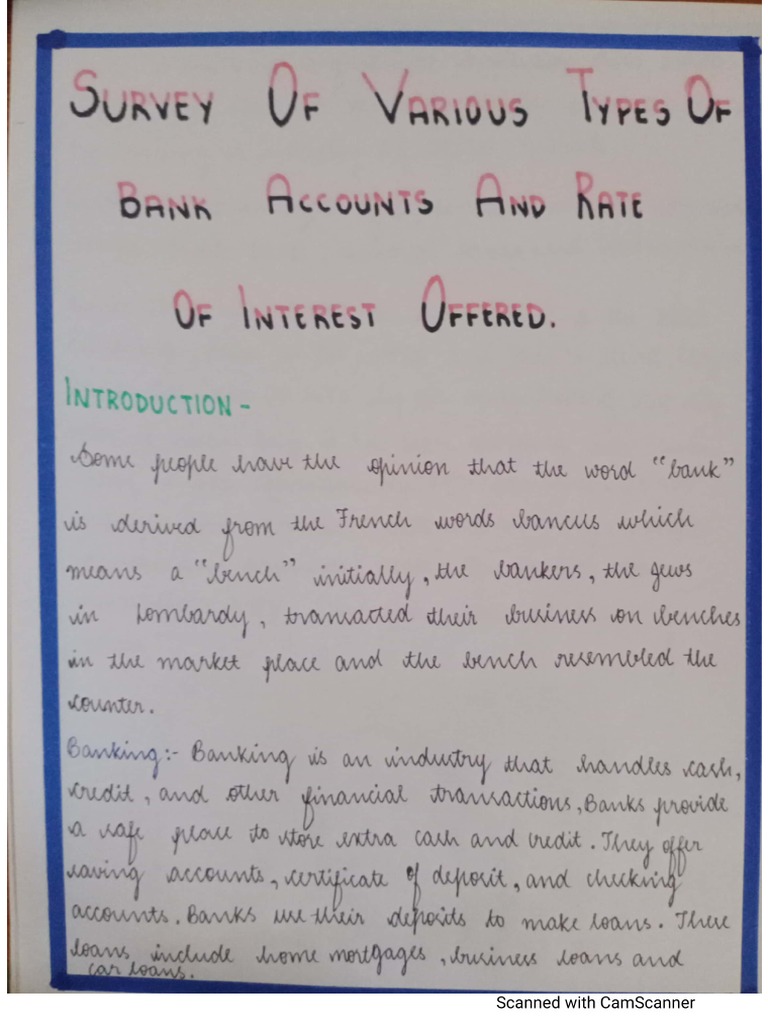 Icse Math Project Surey of Various Types of Bank Accounts | PDF