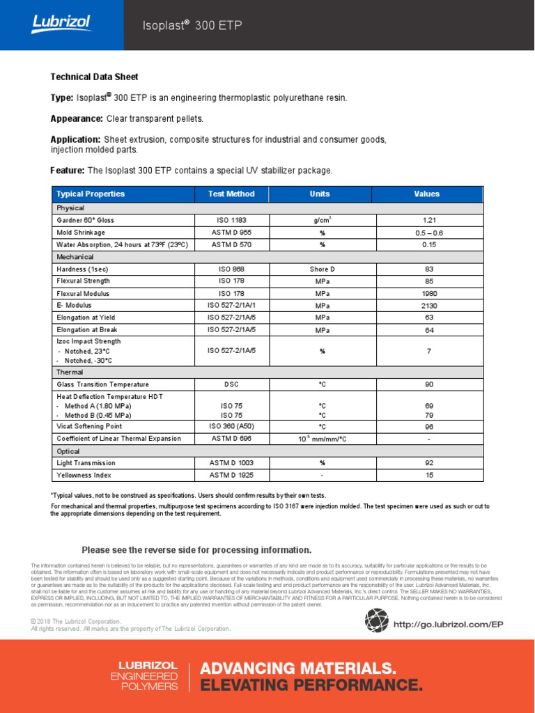 Isoplast 300 ETP: Advancing Materials | PDF | Thermoplastic | Materials
