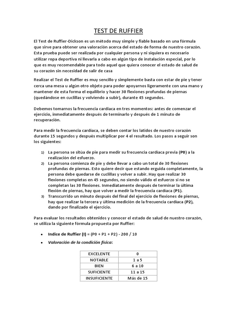 Test de Ruffier Dickson | PDF | Ritmo cardiaco