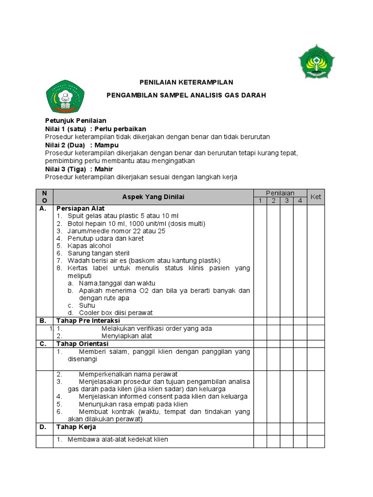 Checklist Pengambilan Darah Arteri | PDF