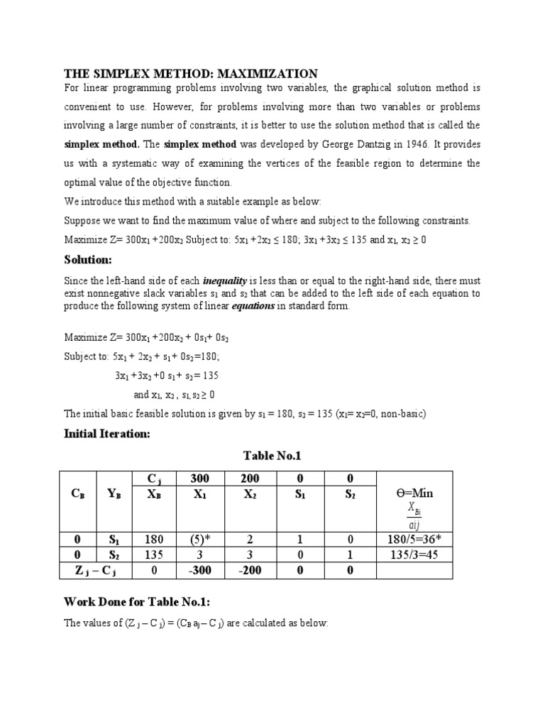 The Simplex Method: Maximization: Simplex Method. The Simplex Method Was Developed by George ...
