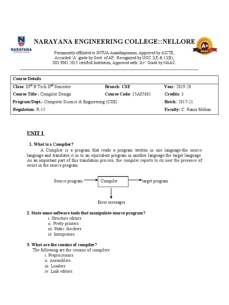 CD - 2 Marks Questions With Answers | PDF | Parsing | Scope (Computer ...