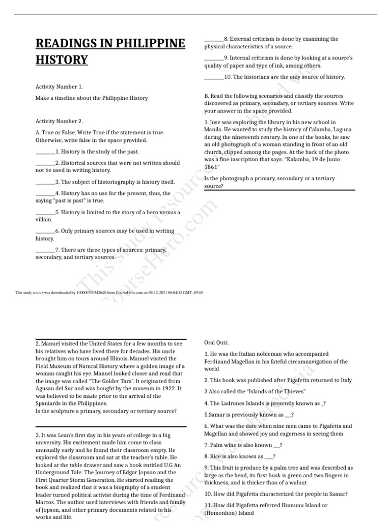Philippine History Activities and Quizzes | PDF | Philippines