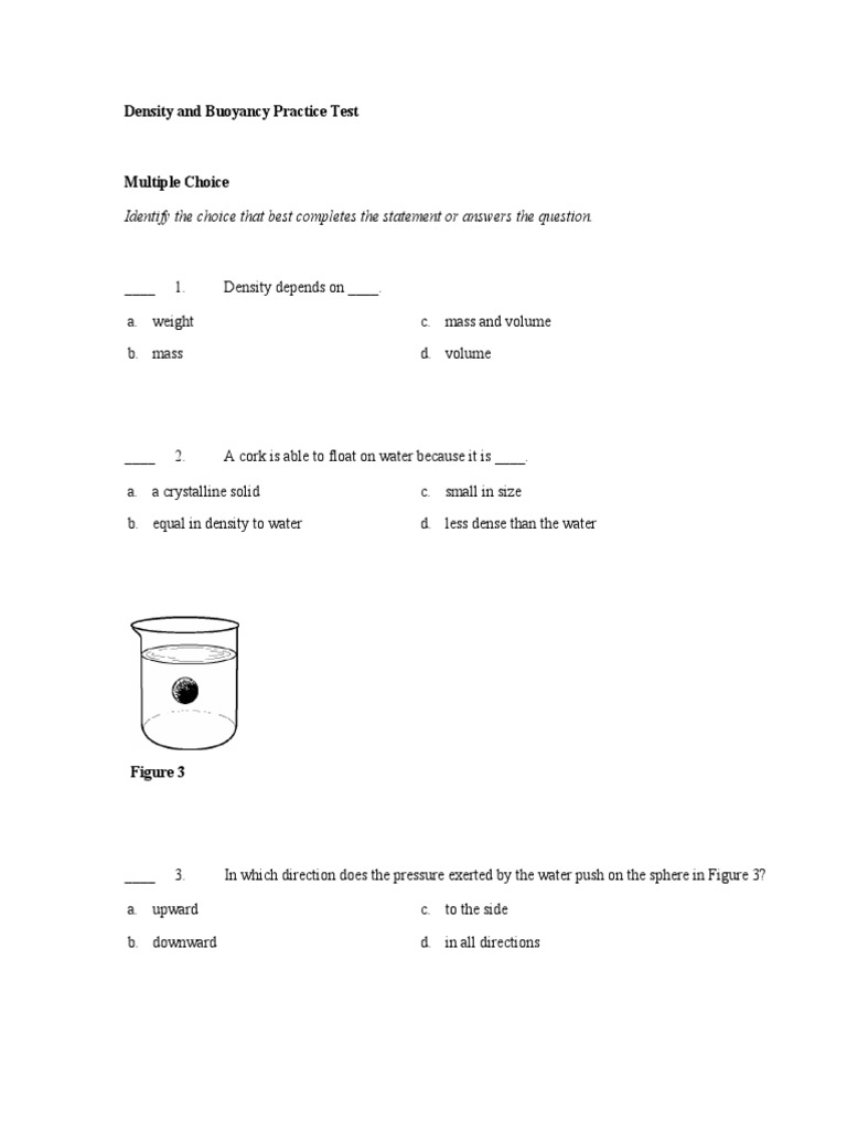 Density and Buoyancy Test Questions | PDF | Buoyancy | Density