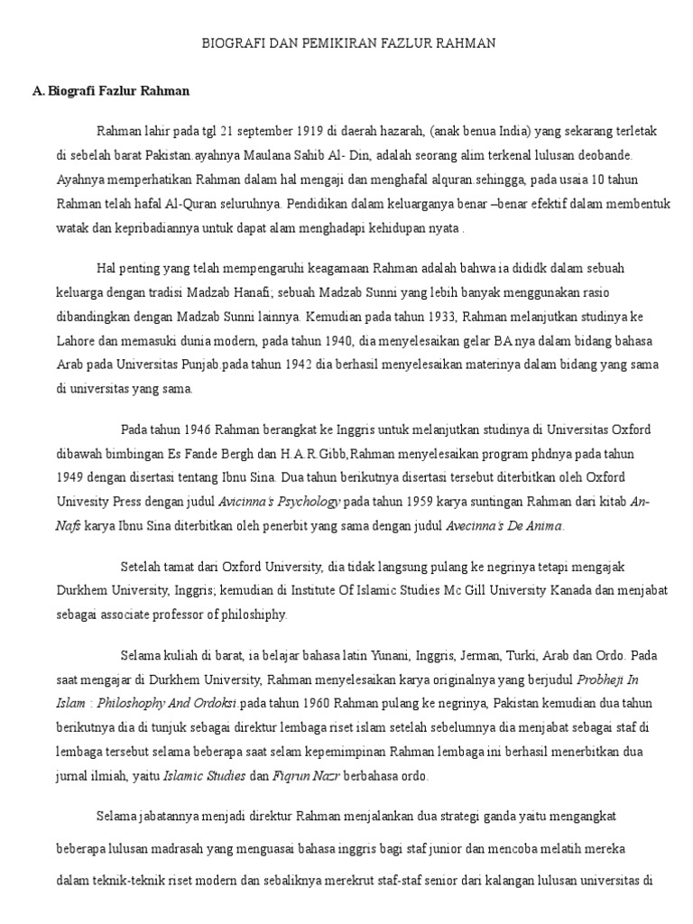 Biografi Dan Pemikiran Fazlur Rahman | PDF | Agama & Spiritualitas