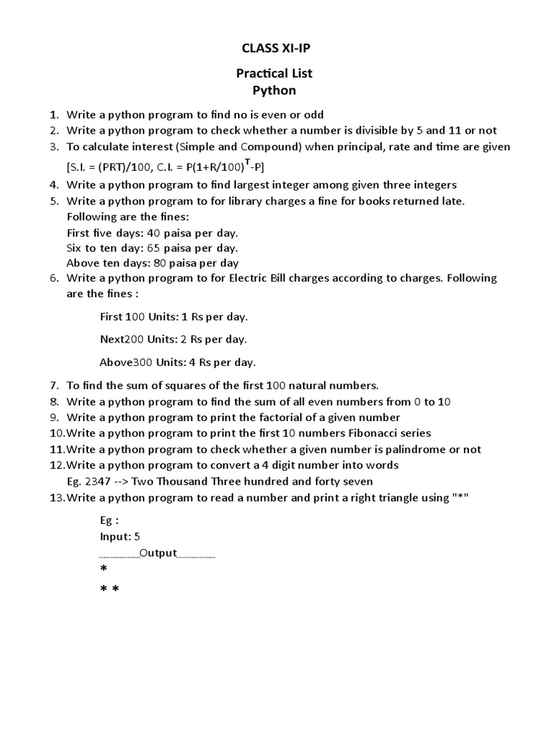 Class Xi Ip Practical List Python Pdf Numbers Python Programming Language