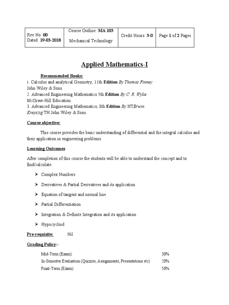 Applied Mathematics-I: Recommended Books | PDF | Derivative | Integral