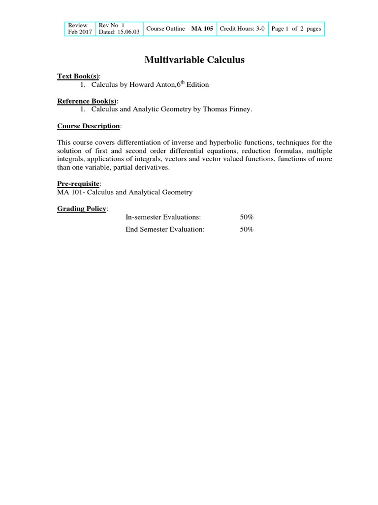 Multivariable Calculus: Text Book(s) | PDF | Integral | Derivative