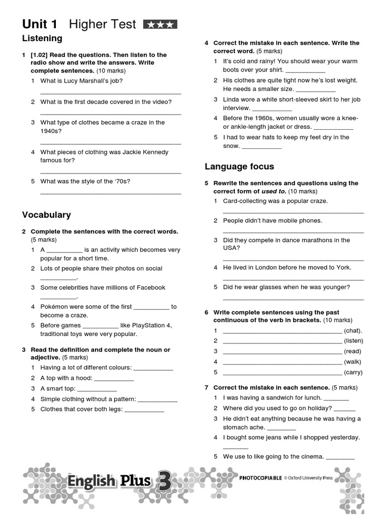 Unit 1 Higher Test | PDF