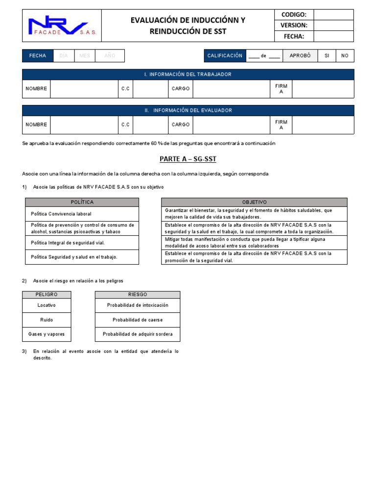 Evaluacion de Inducción y Reinducción de SST v4 | PDF