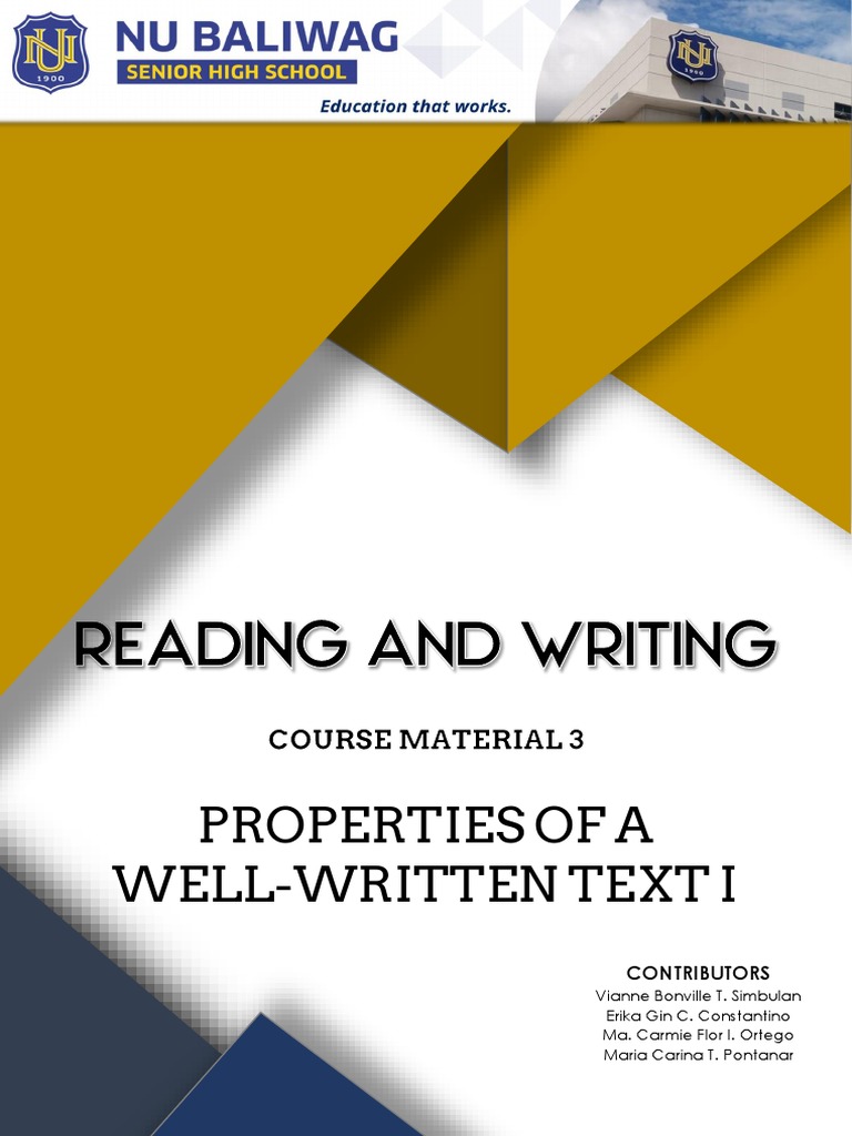 RW - CM 3 - Properties of A Well-Written Text I | PDF | Essays | Paragraph