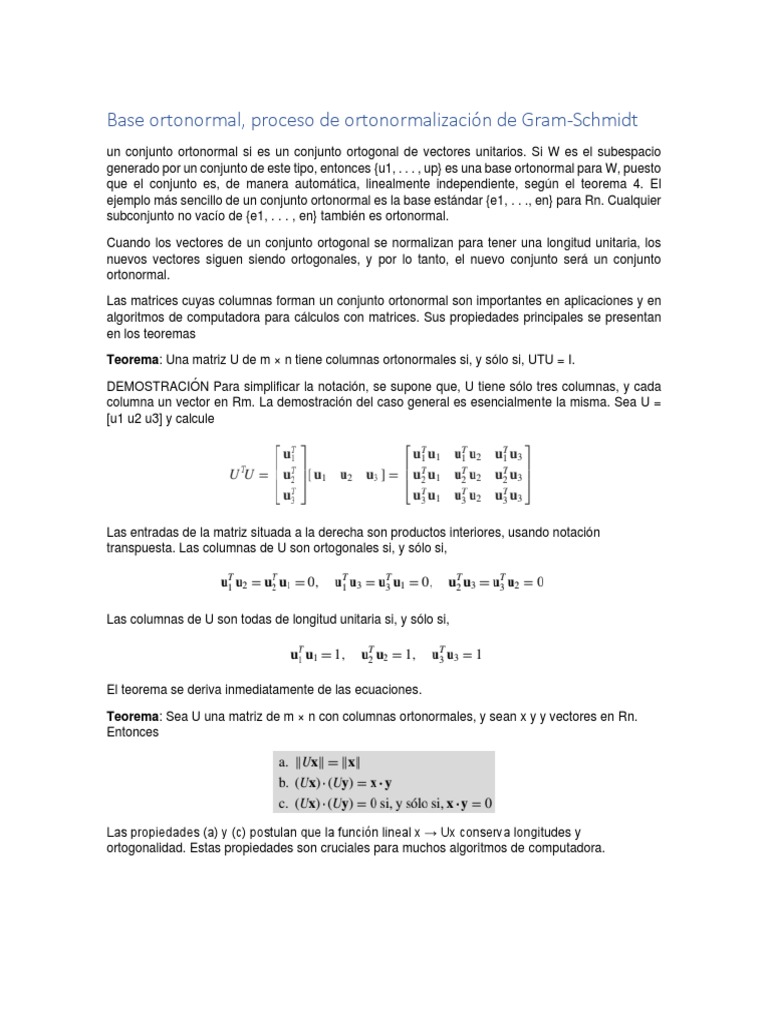Base Ortonormal, Proceso de Ortonormalización de Gram-Schmidt | PDF