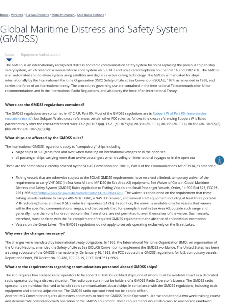 Global Maritime Distress and Safety System (GMDSS) - Federal ...