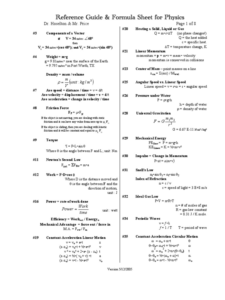 Physics Formula Sheet | PDF | Trigonometric Functions | Momentum
