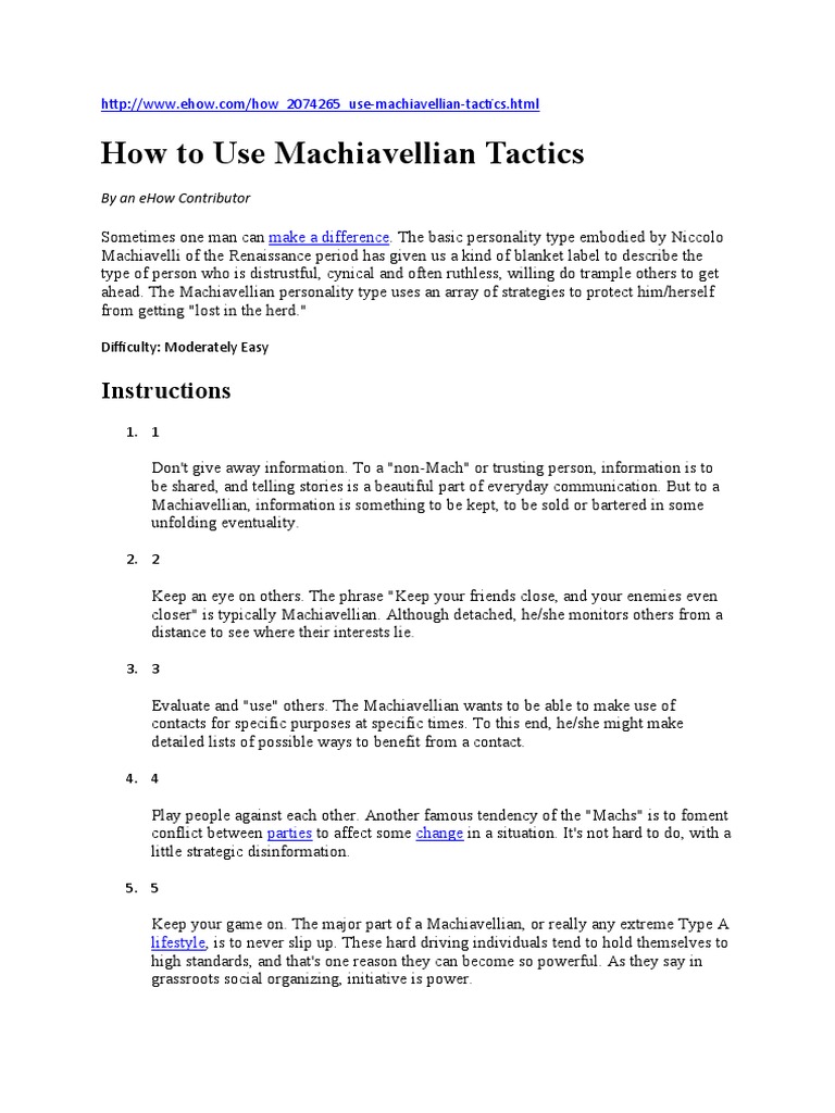 Machiavellian Tactics of Competiton | PDF | Niccolò Machiavelli ...