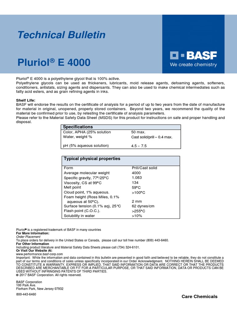 Pluriol E 4000 30044102 1 | PDF | Water | Chemistry