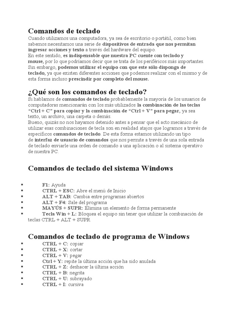 Comandos de Teclado | PDF | Ventana (informática) | Microsoft Windows