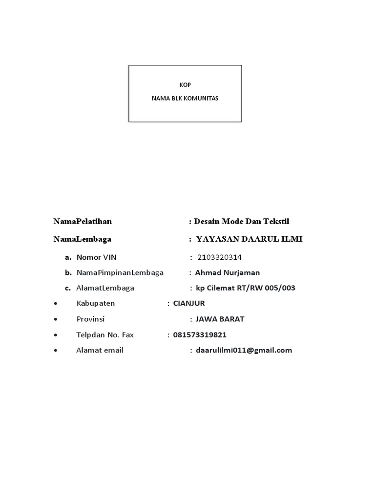 Proposal Pelatihan BLK Komunitas | PDF