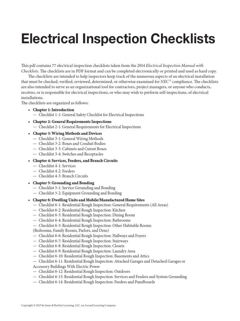Electrical Inspection Checklists | PDF