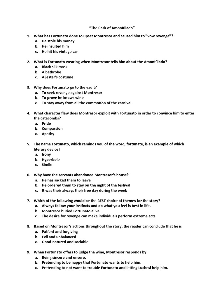 The Cask of Amontillado MCQs | PDF