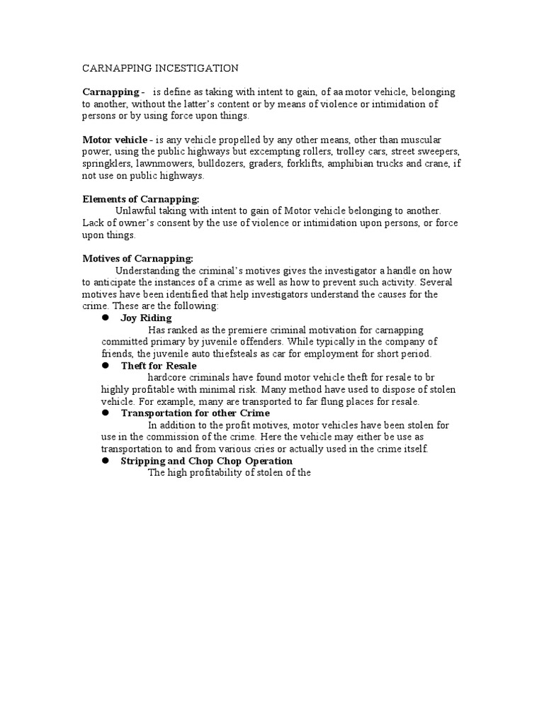 Carnapping - Is Define As Taking With Intent To Gain, of Aa Motor ...