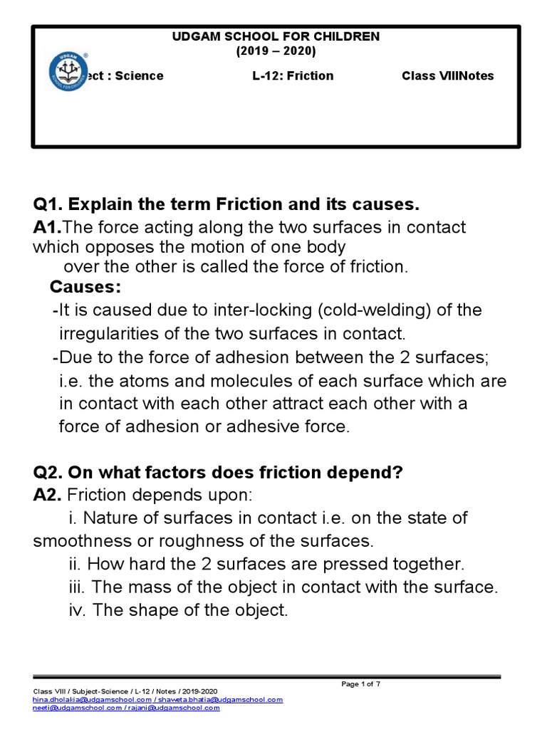 CH-12 Friction Notes2019 8th | PDF | Friction | Mechanics