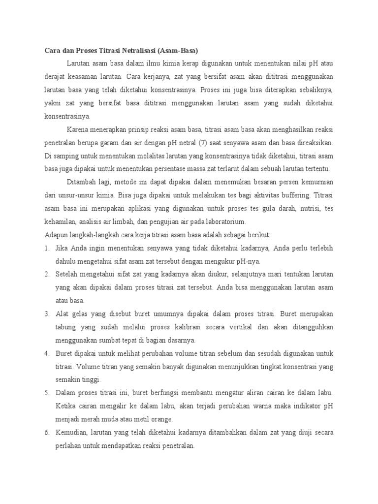 Cara Dan Proses Titrasi Netralisasi | PDF | Sains & Matematika