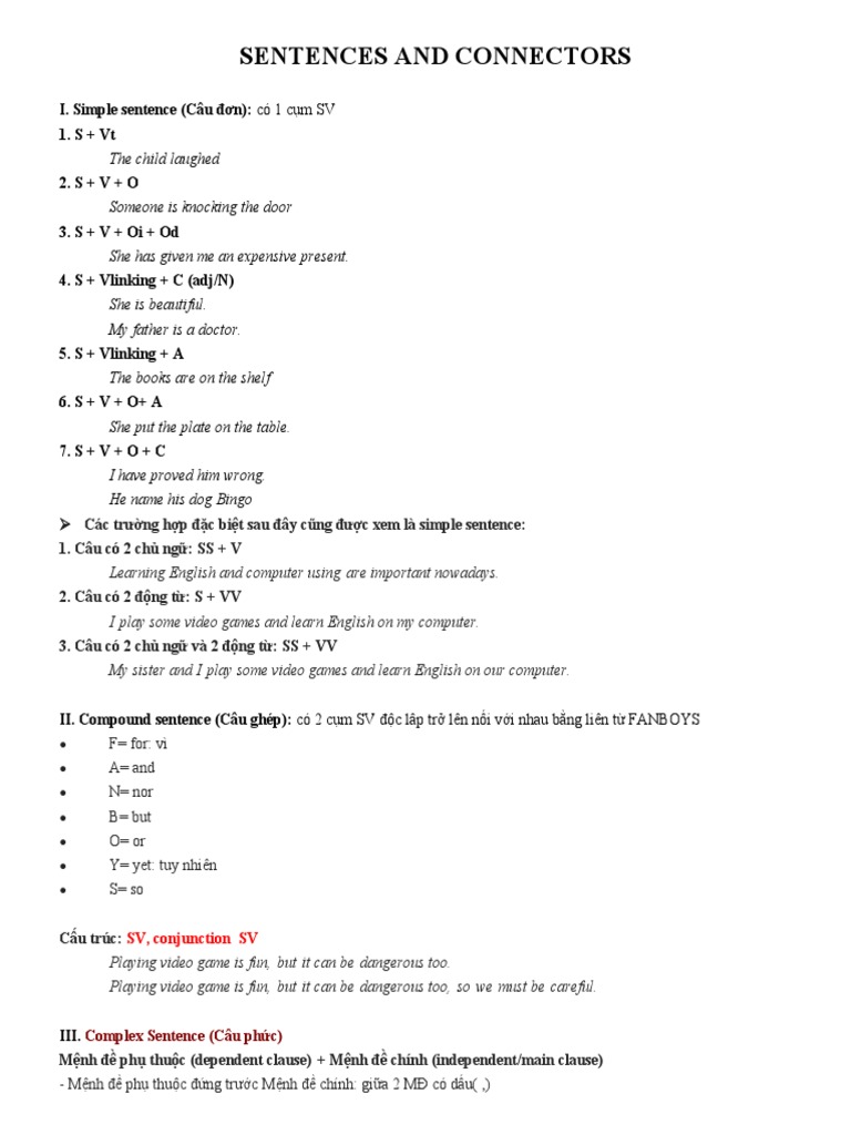 Sentences And Connectors: Các trường hợp đặc biệt sau đây cũng được xem là simple sentence | PDF ...