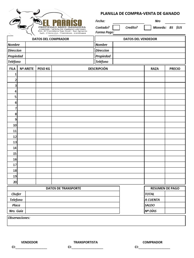 Planilla Compra de Ganado | PDF