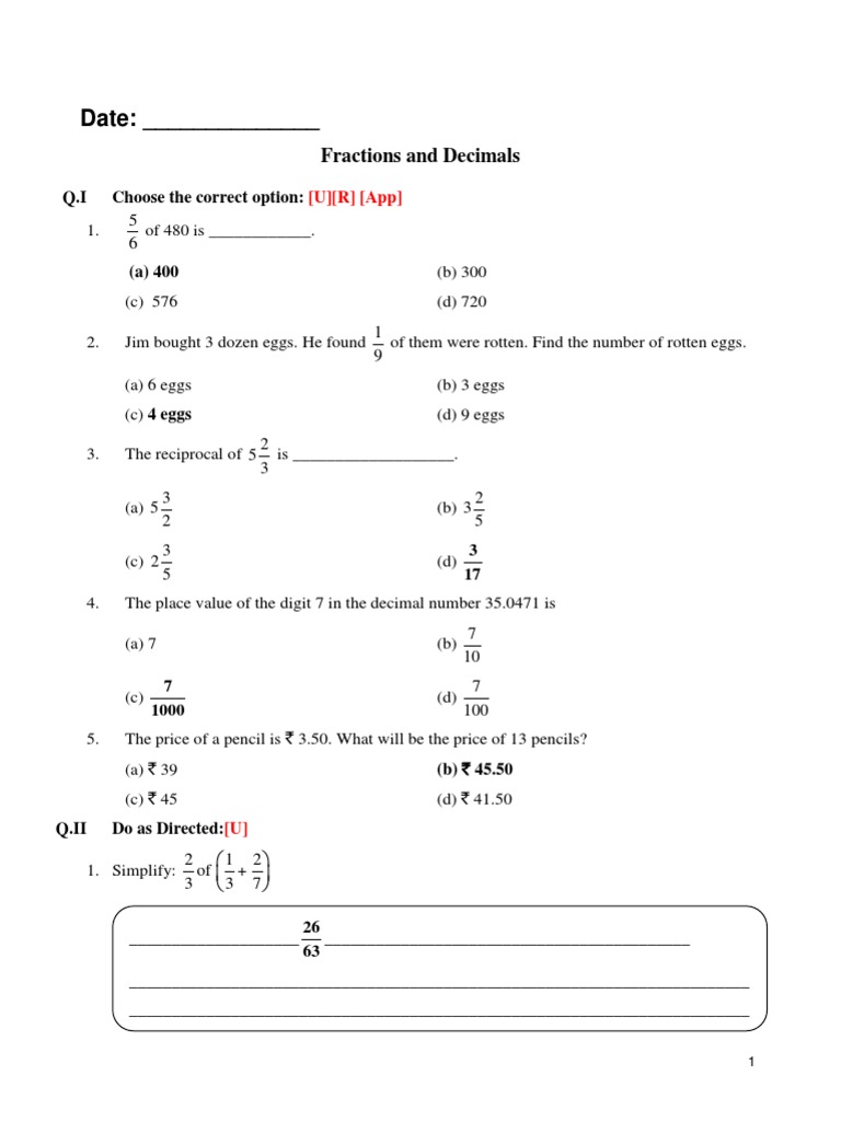 Fraction and Decimal Workbook | PDF | Mathematics | Notation