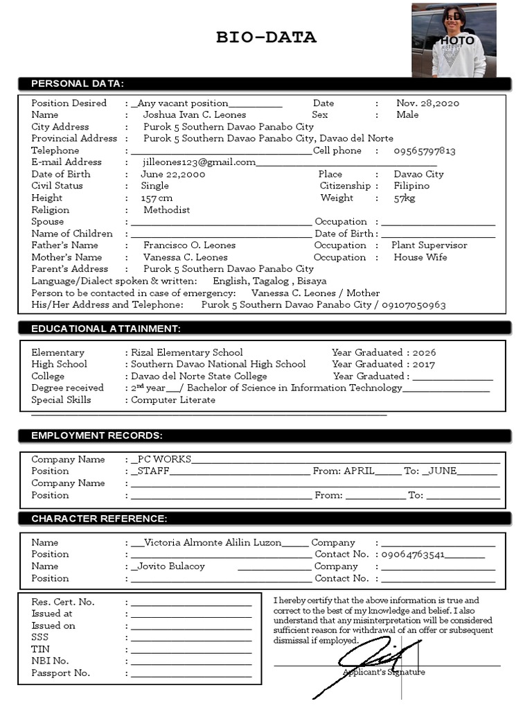 Bio Data Form | PDF