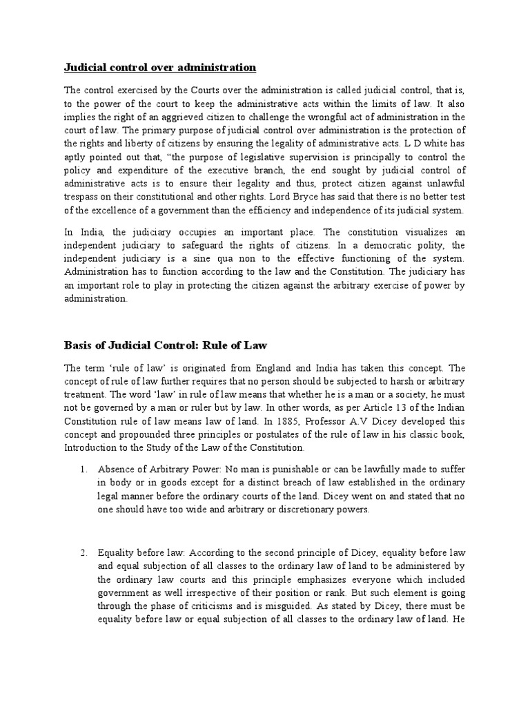 Judicial Control of Administration in India | PDF | Habeas Corpus | Writ