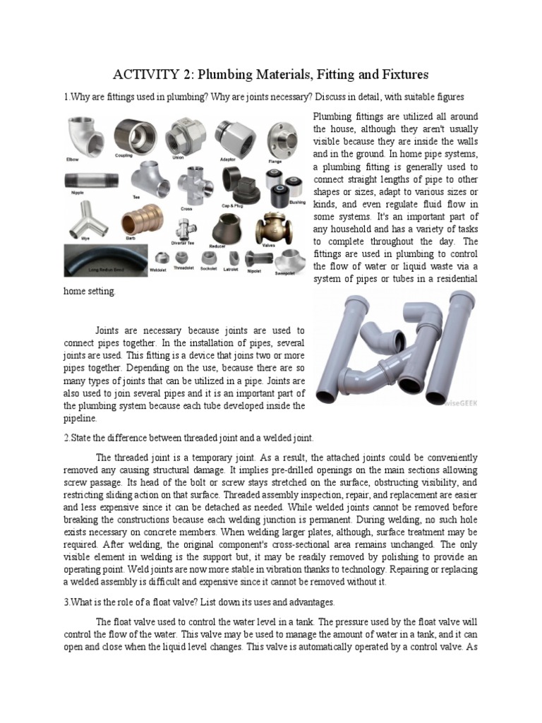 ACTIVITY 2: Plumbing Materials, Fitting and Fixtures | PDF | Plumbing ...