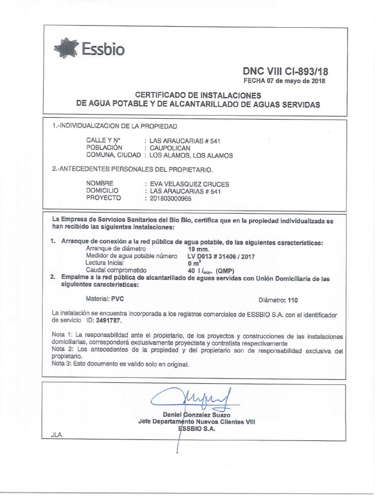 2.-Certificado de Agua Potable Eva Velasquez | PDF