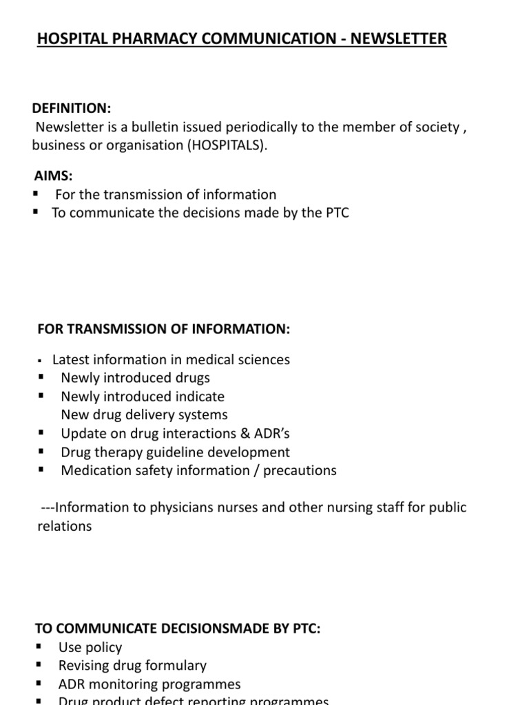 Hospital Pharmacy Communication Newsletter | PDF