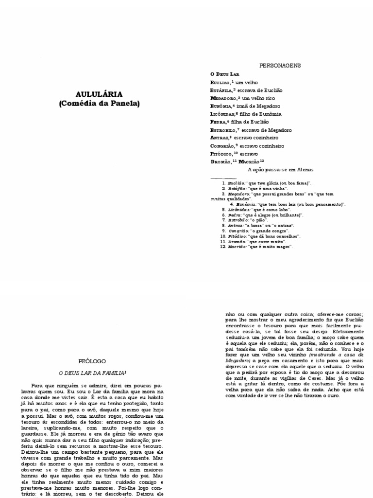 Aululária - Plauto PDF | PDF