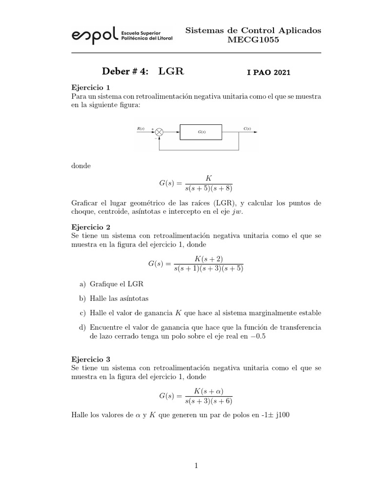 ME1055 2021 I Tarea4 | PDF | Realimentación | Sistema de control
