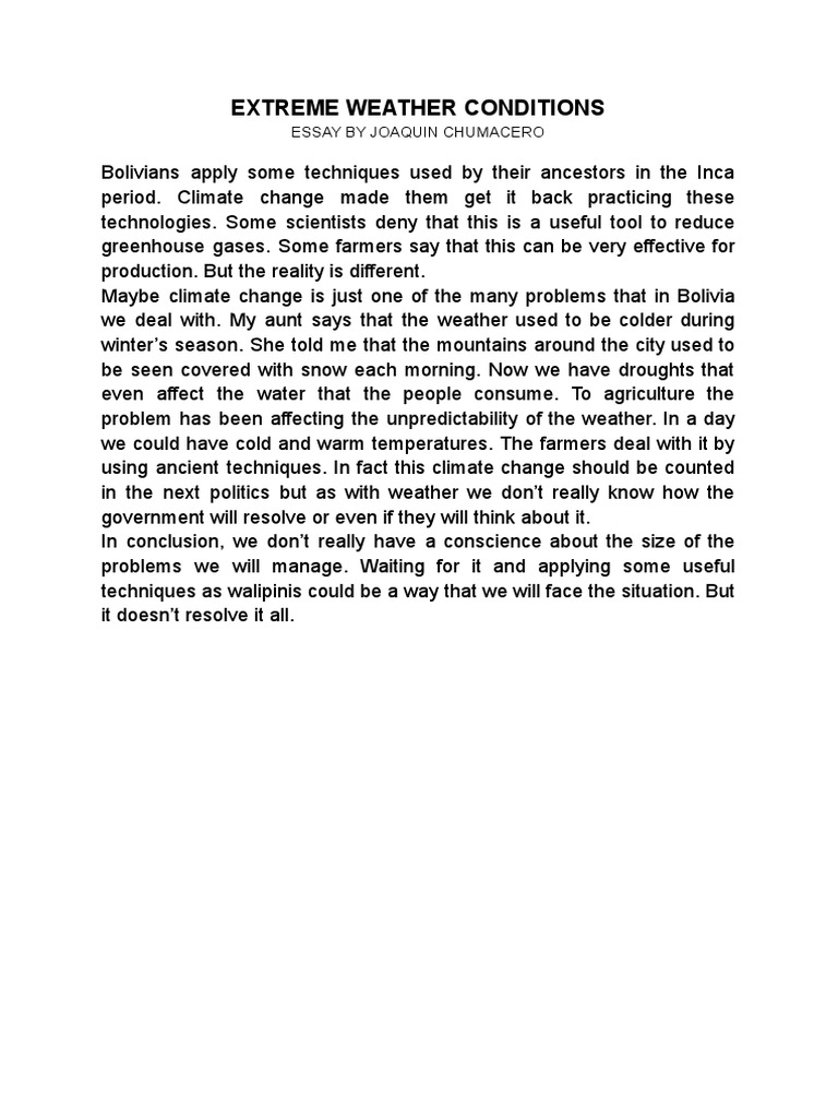 Extreme Weather Conditions: Essay by Joaquin Chumacero | PDF | Wellness ...