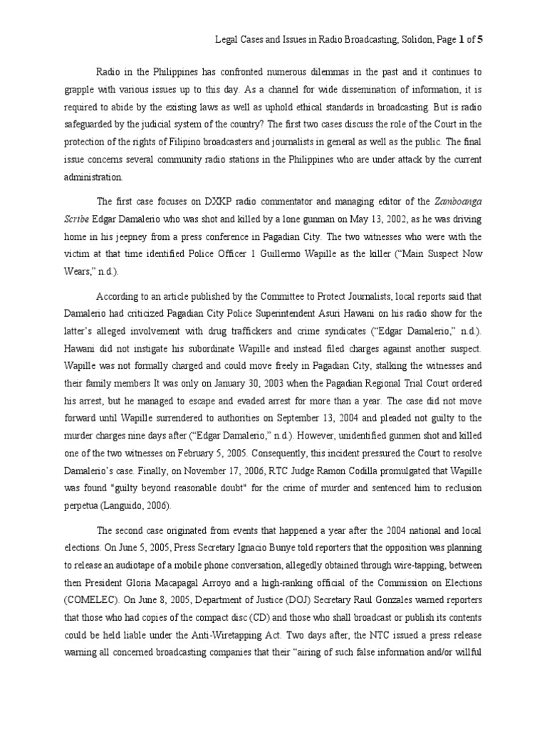 Legal Cases and Issues in Philippine Radio Broadcasting | PDF | Arrest ...