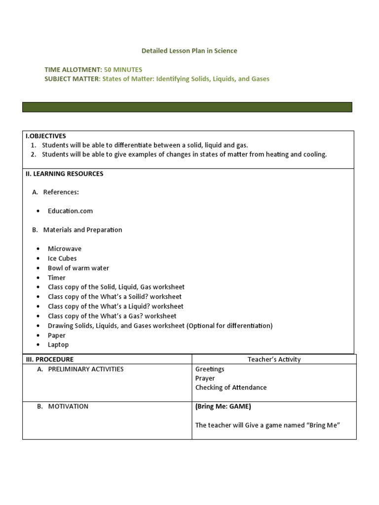 Detailed Lesson Plan in Science | PDF | Gases | Liquids