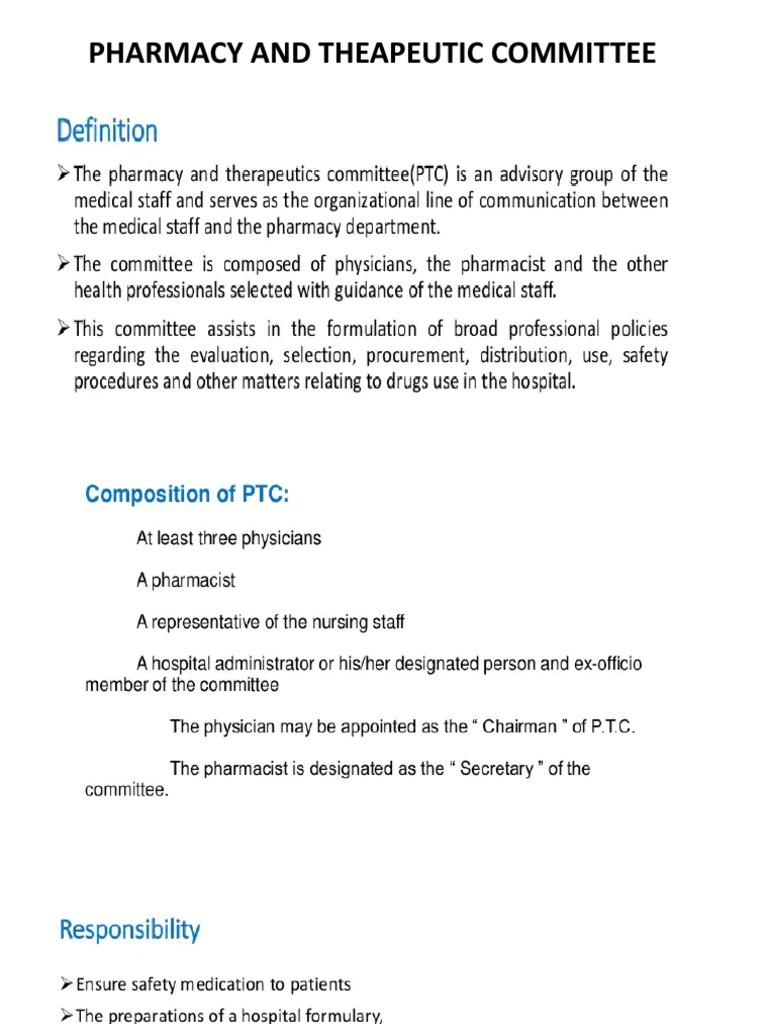Pharmacy and Therapeutic Committee | PDF