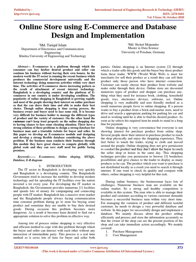 Online Store Using E Commerce And Database Design And Implementation