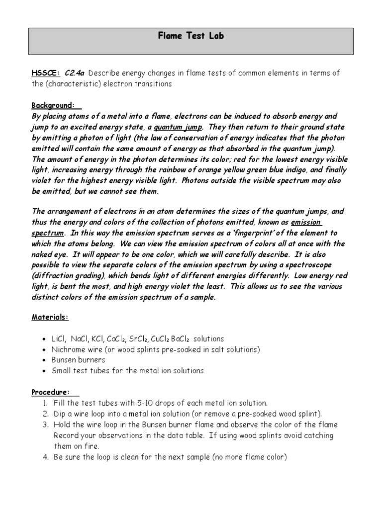 Flame Test Lab | PDF | Emission Spectrum | Optics
