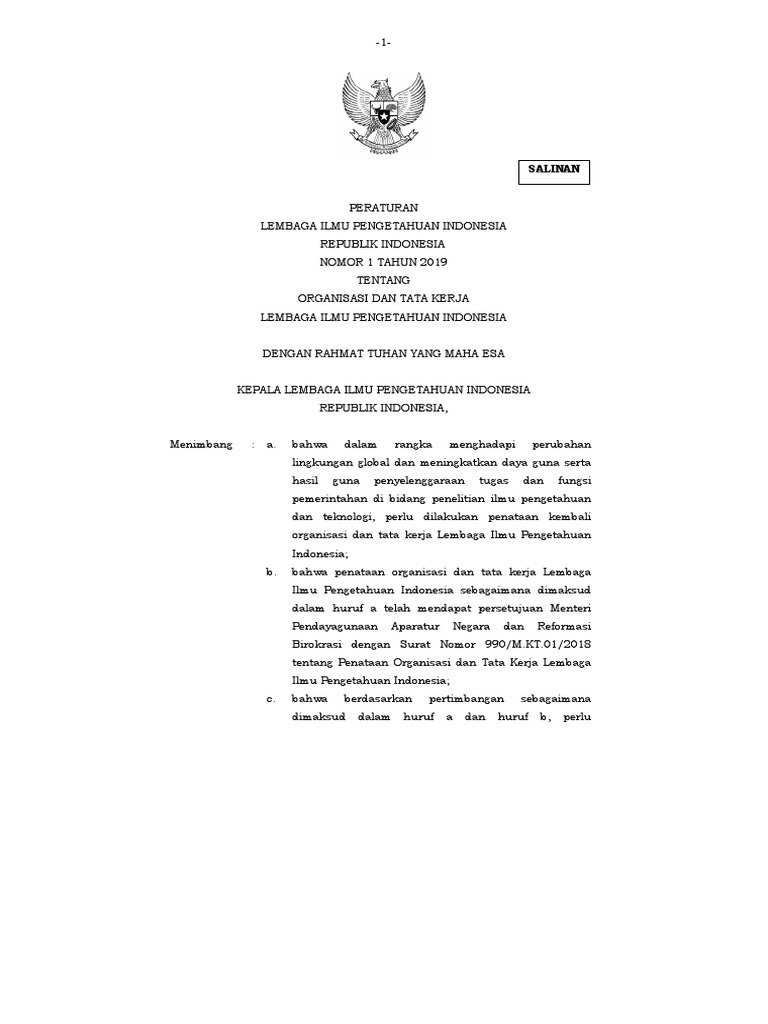 2019 Peraturan LIPI 1 | PDF