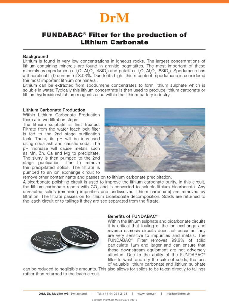 Fundabac Filter For The Production of Lithium Carbonate | PDF | Lithium ...