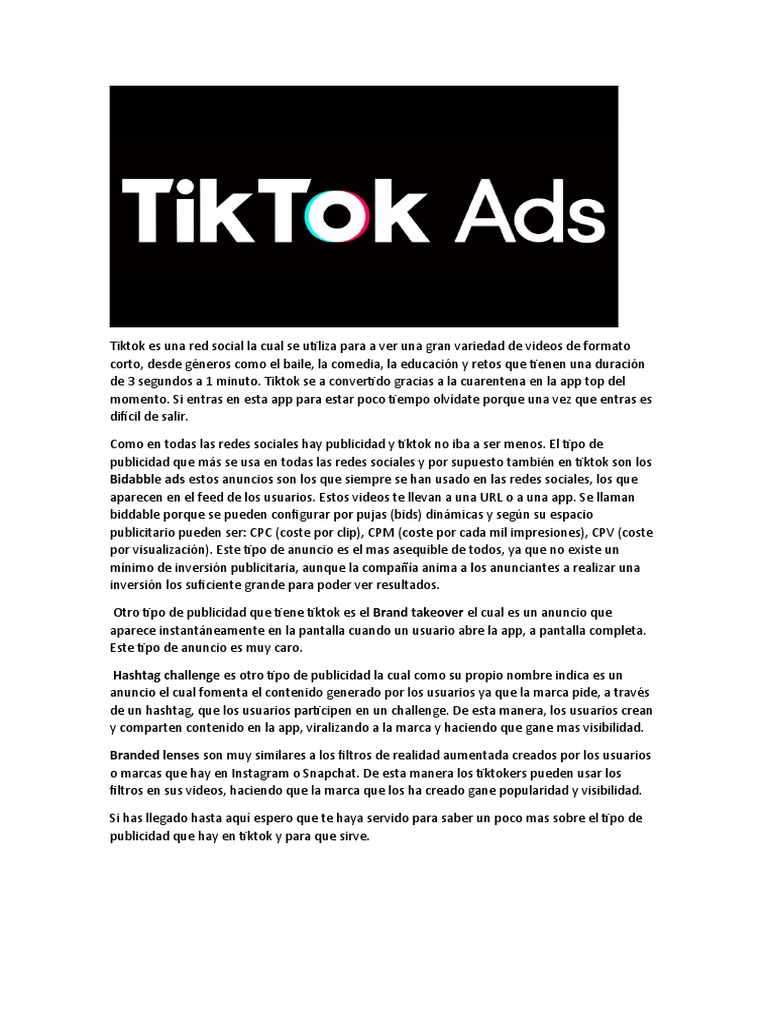 Publicidad en TikTok: Tipos y Estrategias | PDF | Negocios