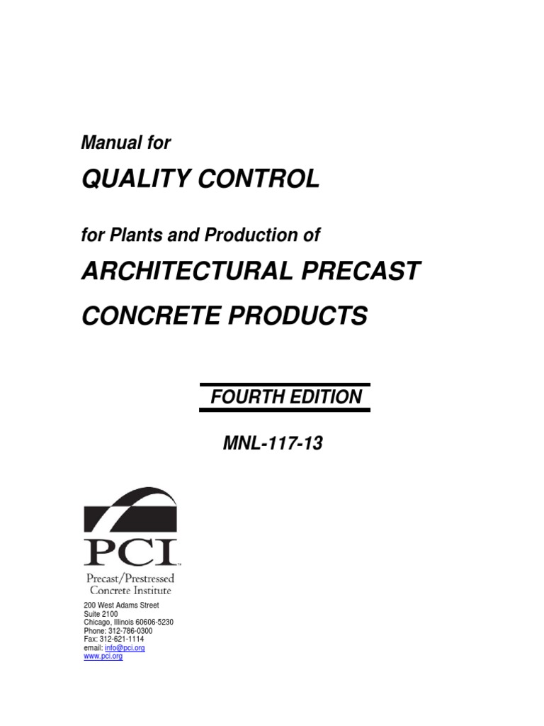 PCI MNL 117 13 Architectural QC Manual | PDF | Concrete | Prestressed Concrete