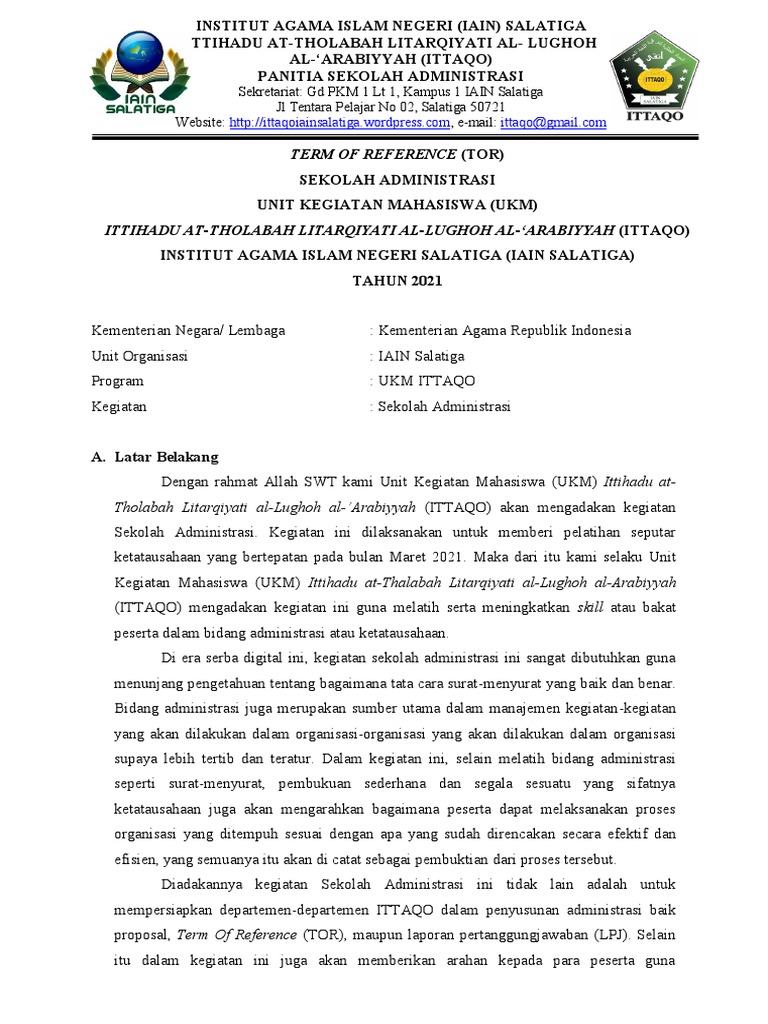 ToR Sekolah Administrasi - Ittaqo Pemateri | PDF | Sains & Matematika